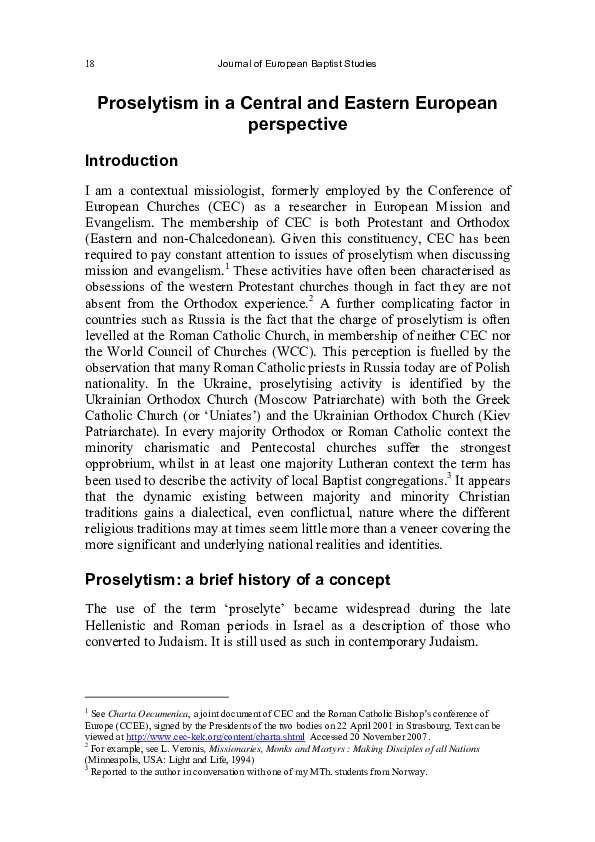 Proselytism in a Central and Eastern European perspective