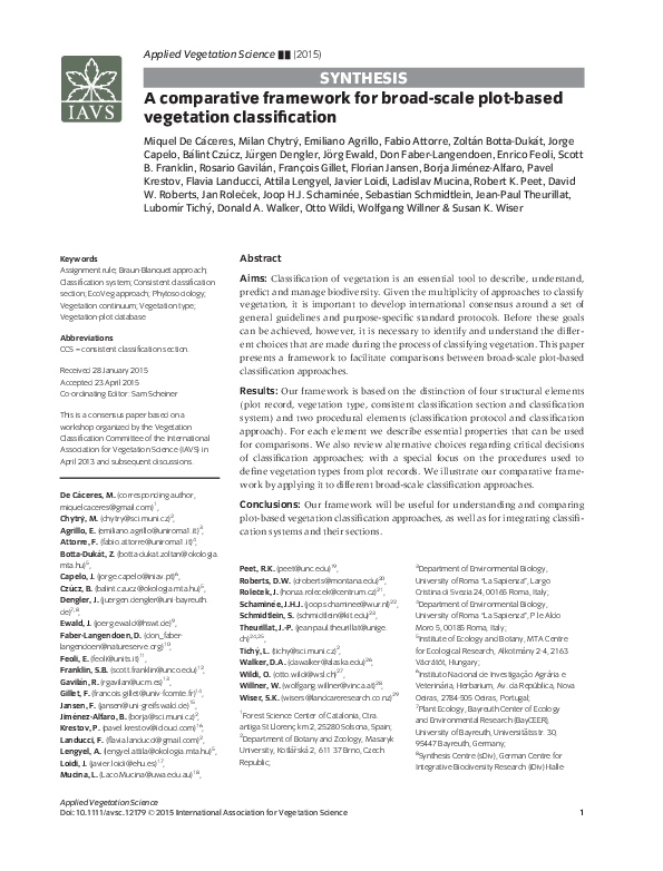 Pdf A Comparative Framework For Broad Scale Plot Based Vegetation Classification Emiliano