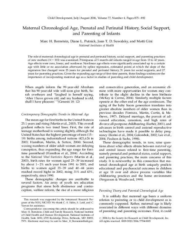 (PDF) Maternal Chronological Age, Prenatal and Perinatal History ...