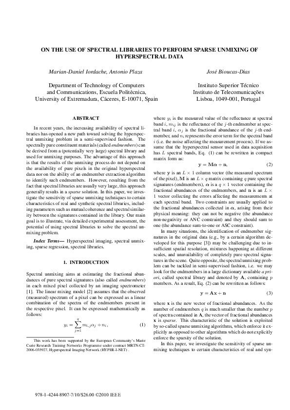(PDF) On the use of spectral libraries to perform sparse unmixing of hyperspectral data