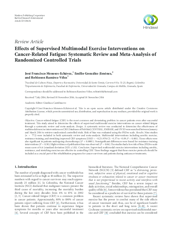 (PDF) Effects of Supervised Multimodal Exercise Interventions on Cancer-Related Fatigue ...