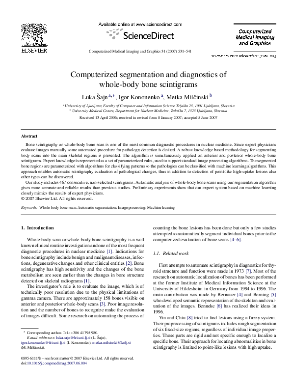 Pdf Computerized Segmentation And Diagnostics Of Whole Body Bone