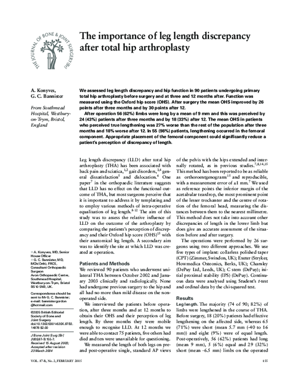 (PDF) The importance of leg length discrepancy after total hip arthroplasty