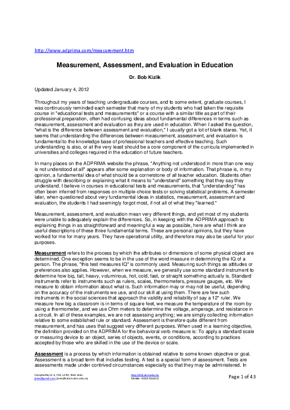(PDF) Compiled by Measurement, Assessment, and Evaluation in Education