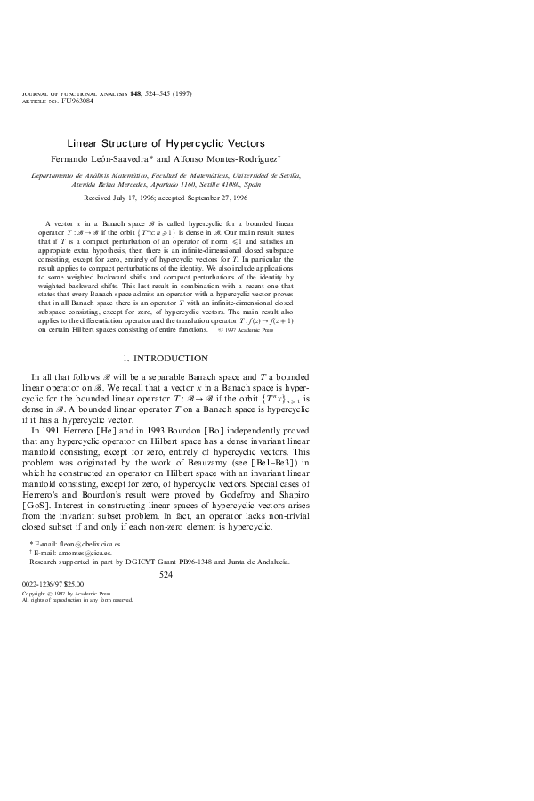 (PDF) Linear Structure of Hypercyclic Vectors