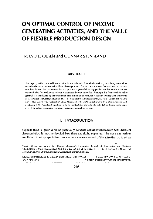 (PDF) On optimal control of income generating activities, and the value ...