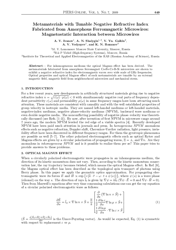 (PDF) Metamaterials with Tunable Negative Refractive Index Fabricated from Amorphous ...