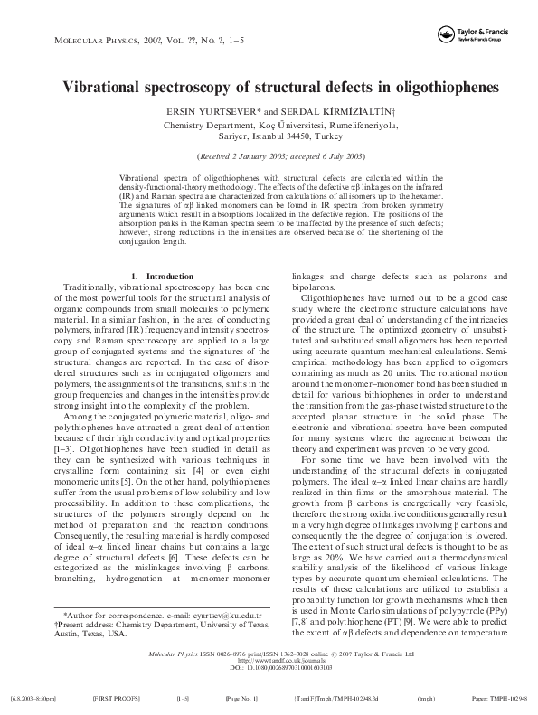 (PDF) Vibrational spectroscopy of structural defects in oligothiophenes