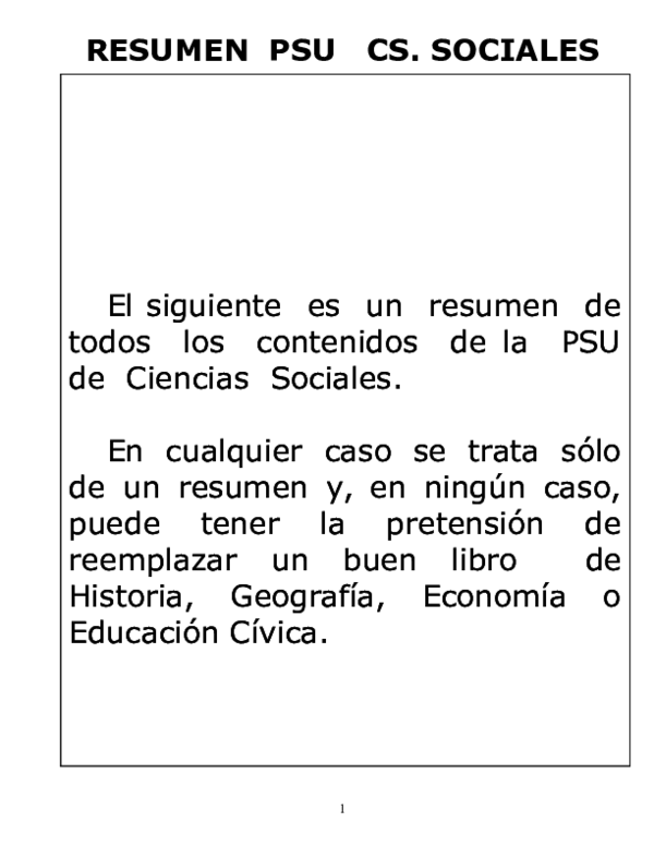 (DOC) RESUMEN PSU CS. SOCIALES