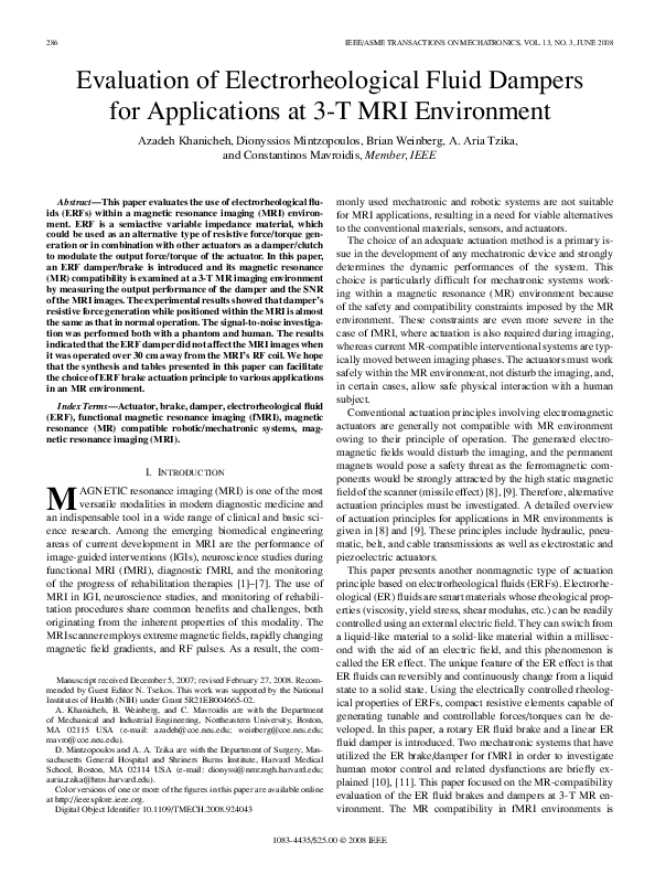 (PDF) Evaluation of Electrorheological Fluid Dampers for Applications ...