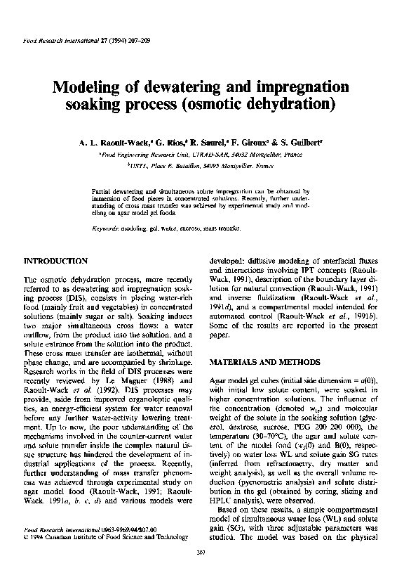(PDF) Modeling of dewatering and impregnation soaking process (osmotic dehydration)