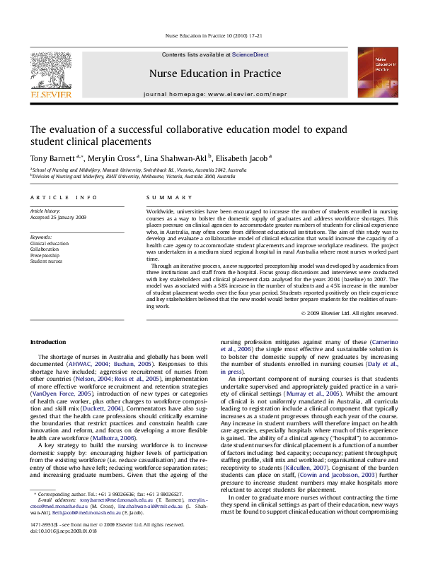 (PDF) The evaluation of a successful collaborative education model to expand student clinical ...