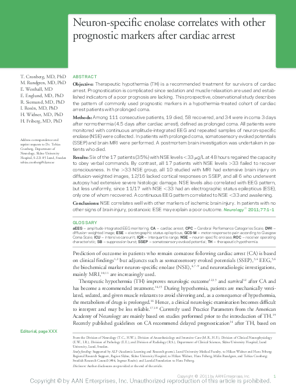 (PDF) Neuron-specific enolase correlates with other prognostic markers ...