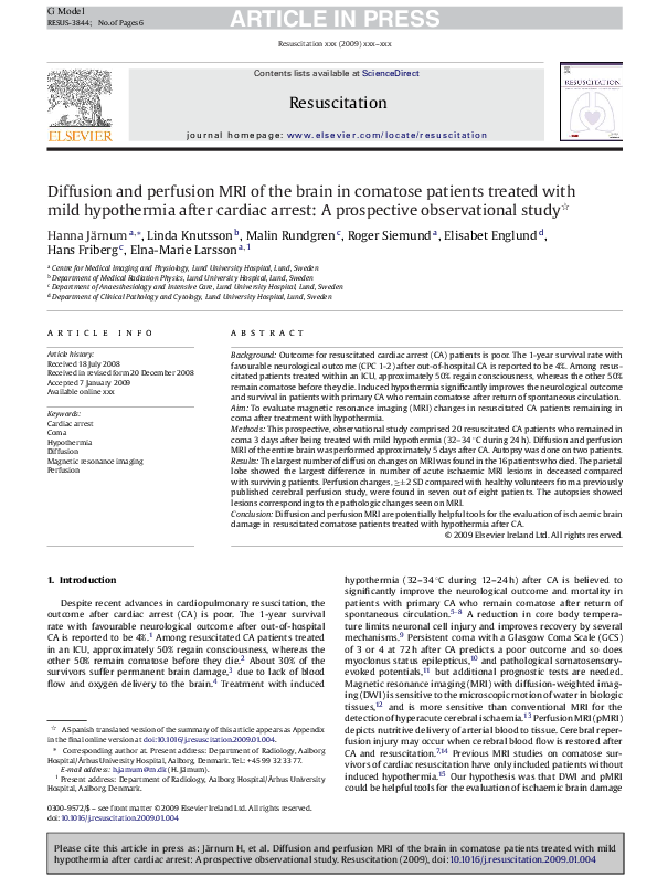 (PDF) Diffusion and perfusion MRI of the brain in comatose patients ...