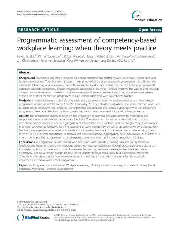 (PDF) Programmatic assessment of competency-based workplace learning ...