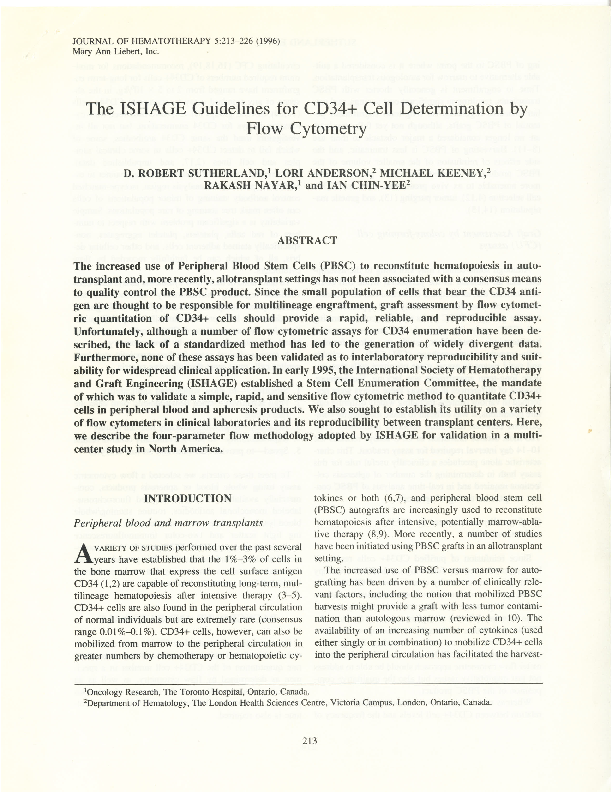 (PDF) The ISHAGE guidelines for CD34+ cell determination by flow cytom-etry