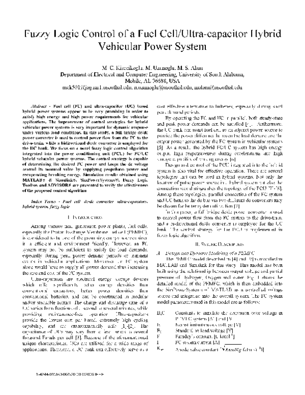(PDF) Fuzzy logic control of a fuel cell/ultra-capacitor hybrid ...