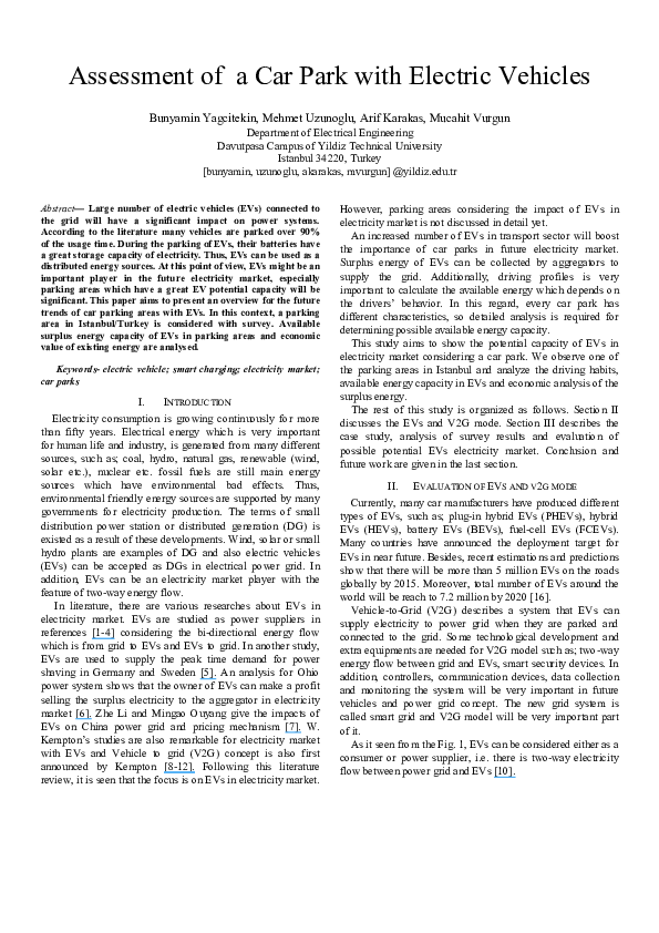 (PDF) Assessment of a car park with electric vehicles