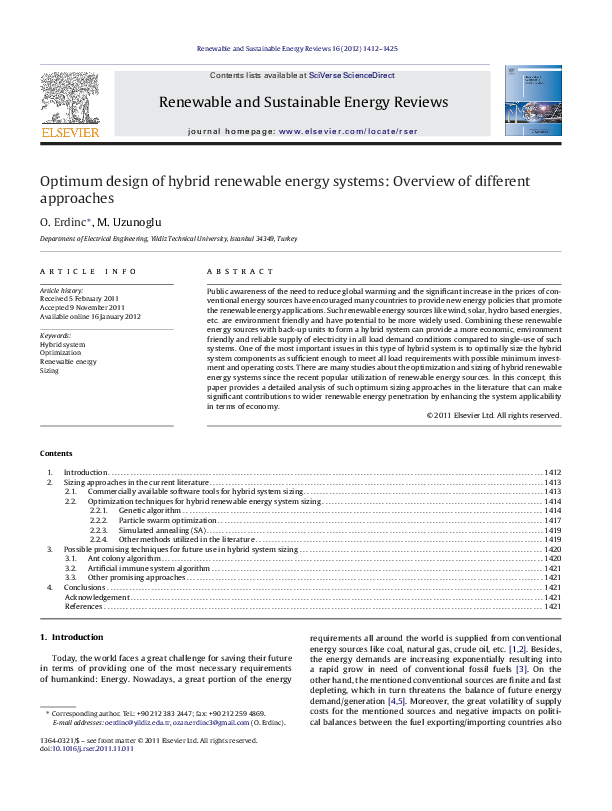 (PDF) Optimum design of hybrid renewable energy systems: Overview of ...