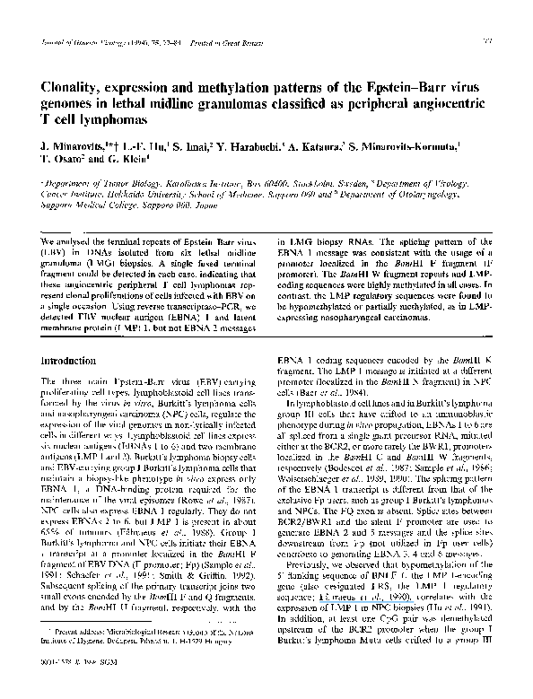 (PDF) Clonality, expression and methylation patterns of the Epstein ...