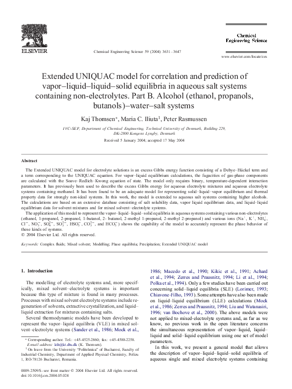 (PDF) Extended UNIQUAC model for correlation and prediction of vapour ...