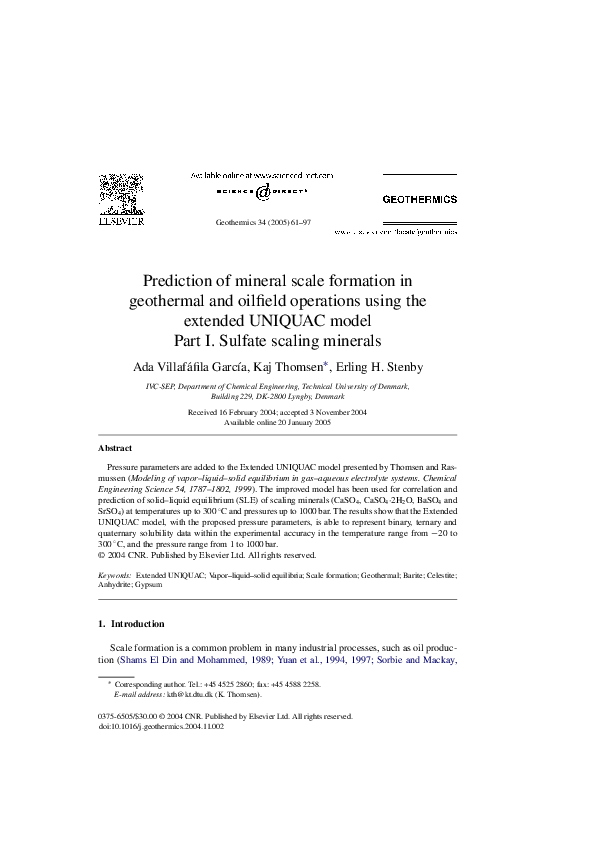 (PDF) Prediction of mineral scale formation in geothermal and oilfield ...