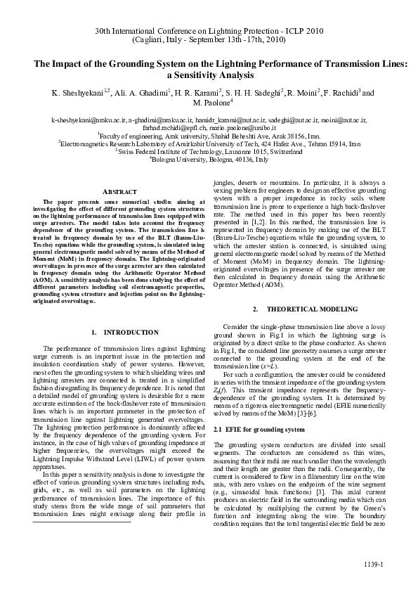 (PDF) The Impact of the Grounding System on the Lightning Performance of Transmission Lines: a ...