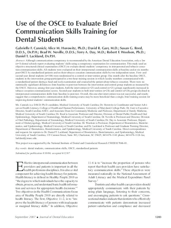 (PDF) Use of the OSCE to evaluate brief communication skills training ...