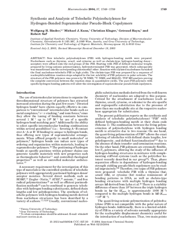 (PDF) Synthesis and Analysis of Telechelic Polyisobutylenes for ...