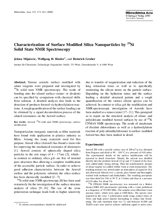 (PDF) Characterization of Surface Modified Silica Nanoparticles by 29 ...