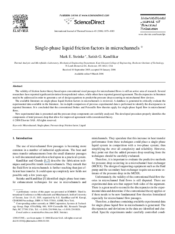 (PDF) Single-phase liquid friction factors in microchannels