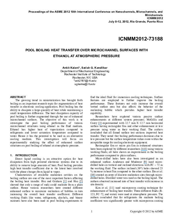 (PDF) Pool Boiling Heat Transfer Over Microchannel Surfaces With ...