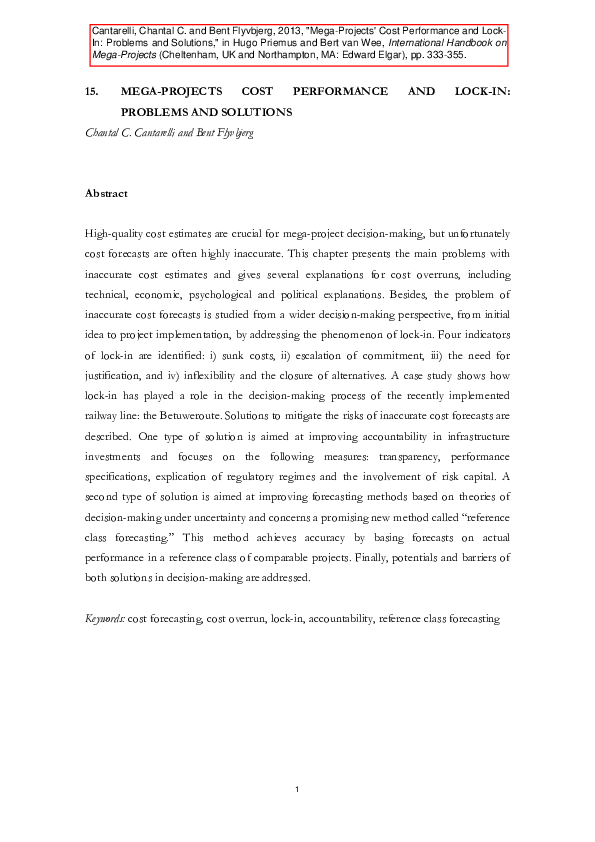 (PDF) MEGA-PROJECTS' COST PERFORMANCE AND LOCK-IN: PROBLEMS AND SOLUTIONS