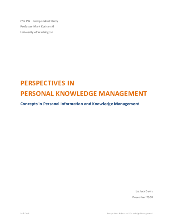 (PDF) CSS 497 – Independent Study PERSPECTIVES IN PERSONAL KNOWLEDGE ...