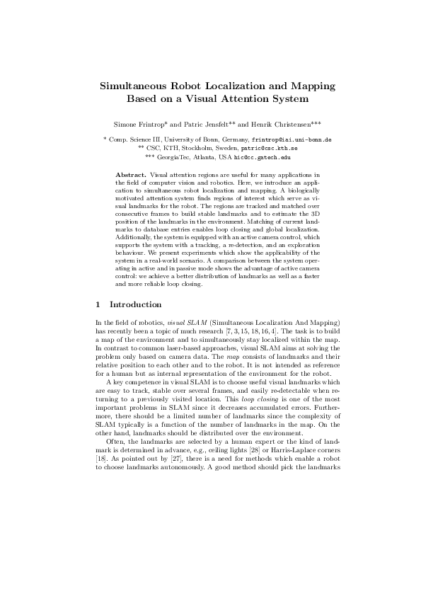 Pdf Simultaneous Robot Localization And Mapping Based On A Visual Attention System
