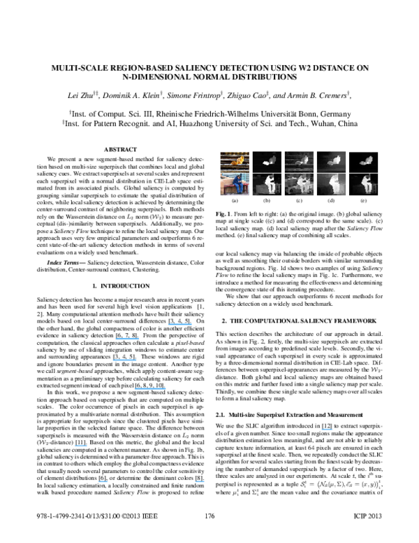 Pdf Multi Scale Region Based Saliency Detection Using W 2 Distance On
