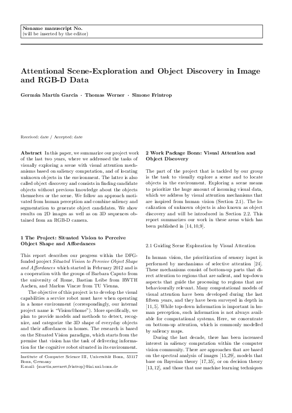 (PDF) Attentional Scene-Exploration and Object Discovery in Image and RGB-D Data