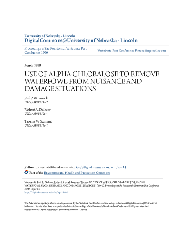 (PDF) Use of Alpha-Chloralose to Remove Waterfowl From Nuisance and ...