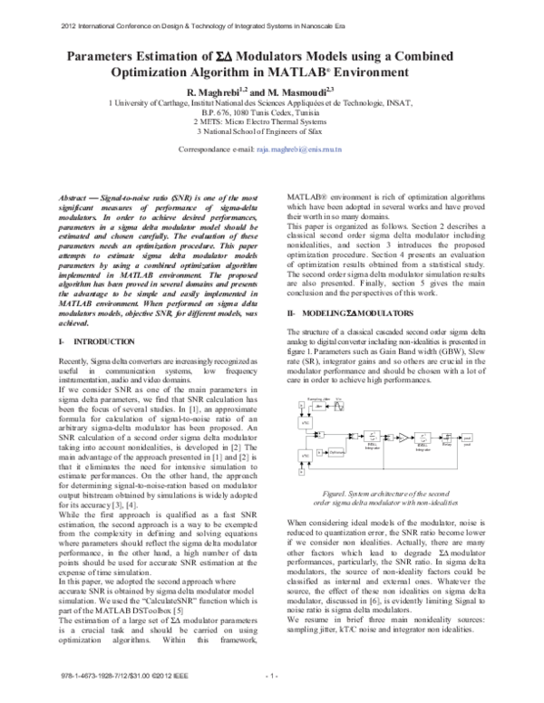 (PDF) Parameters estimation of ΣΔ modulators models using a combined optimization algorithm in ...