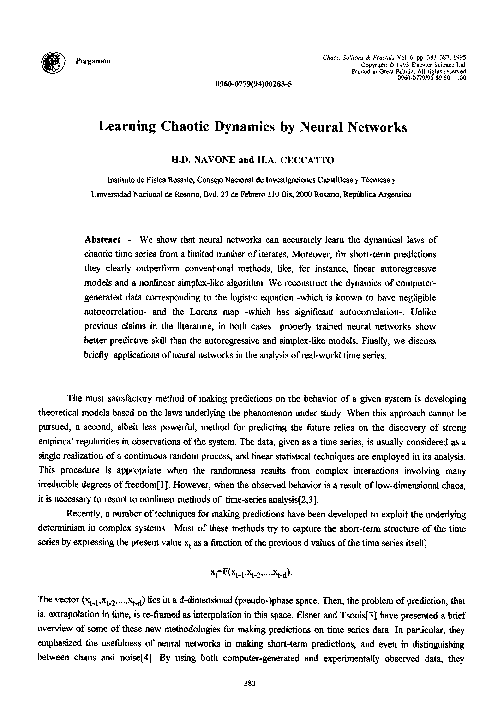 (PDF) Learning chaotic dynamics by neural networks