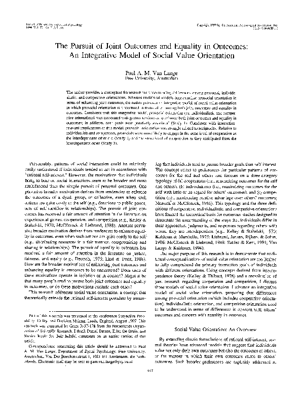 (PDF) The pursuit of joint outcomes and equality in outcomes: An ...