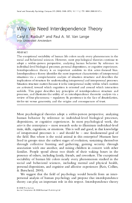 (PDF) Why We Need Interdependence Theory