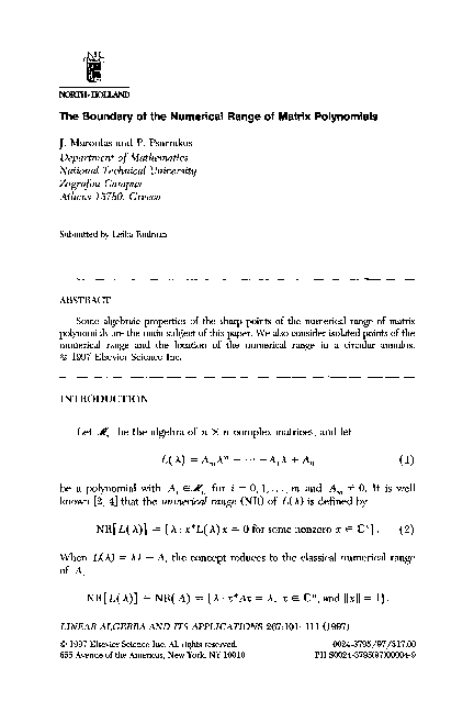 Pdf The Boundary Of The Numerical Range Of Matrix Polynomials