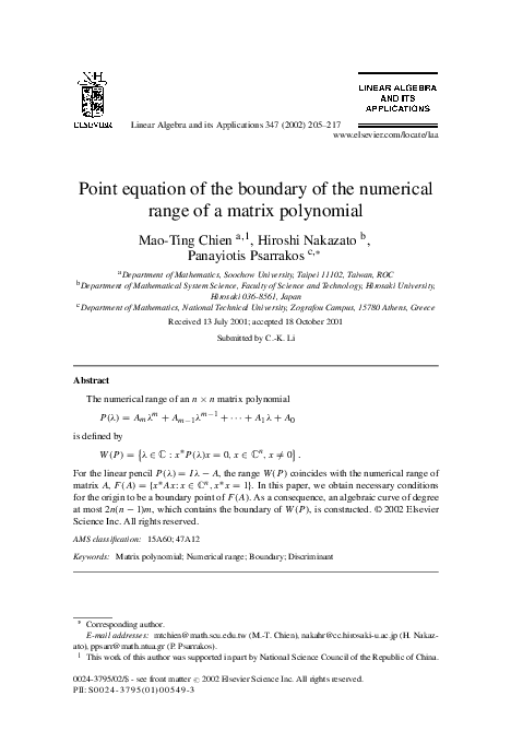 PDF Point Equation Of The Boundary Of The Numerical Range Of A Matrix PDF Point Equation Of The Boundary Of The Numerical Range Of A Matrix