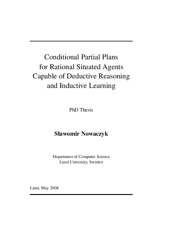 (PDF) Conditional Partial Plans for Rational Situated Agents Capable of Deductive Reasoning and ...