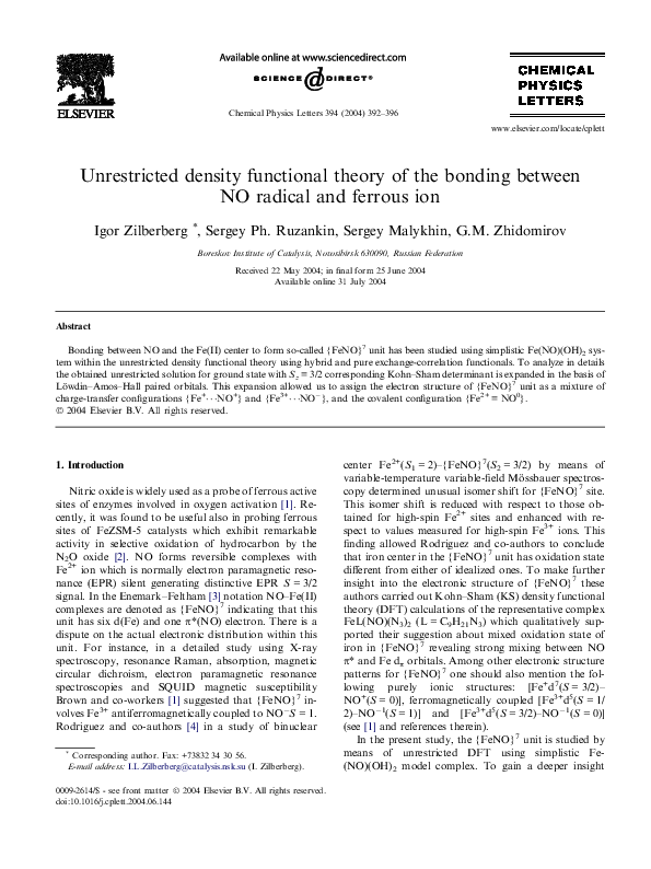 (PDF) Unrestricted density functional theory of the bonding between NO ...