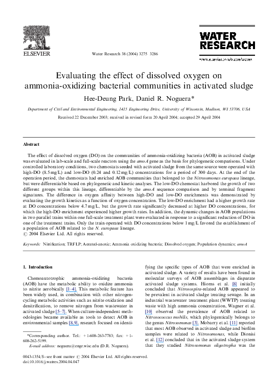 (PDF) Evaluating the effect of dissolved oxygen on ammonia-oxidizing ...