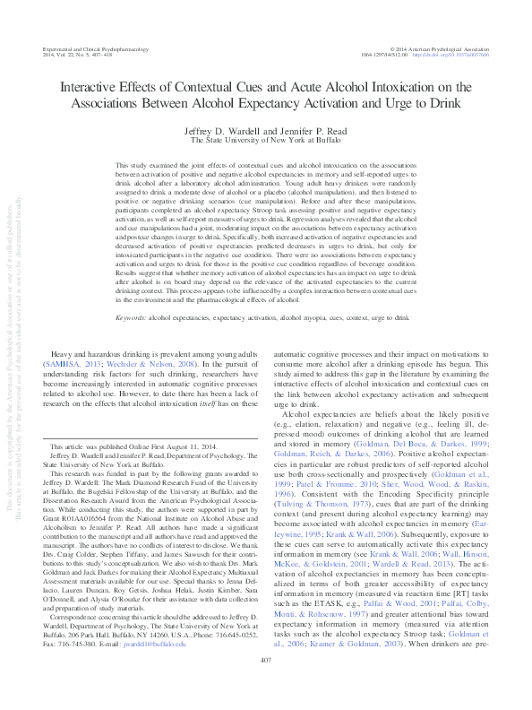 (PDF) Interactive effects of contextual cues and acute alcohol ...