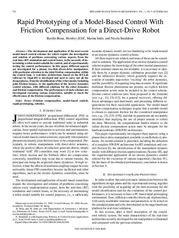 (PDF) Rapid Prototyping of a Model-Based Control With Friction Compensation for a Direct-Drive Robot