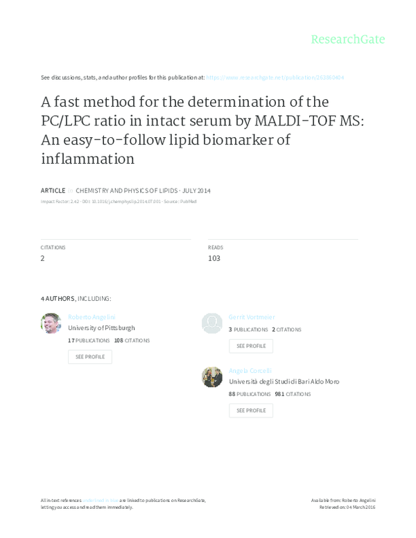 (PDF) A fast method for the determination of the PC/LPC ratio in intact ...